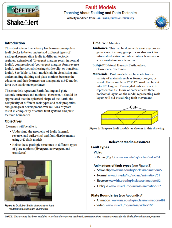 Fault Models for Teaching About Plate Tectonics