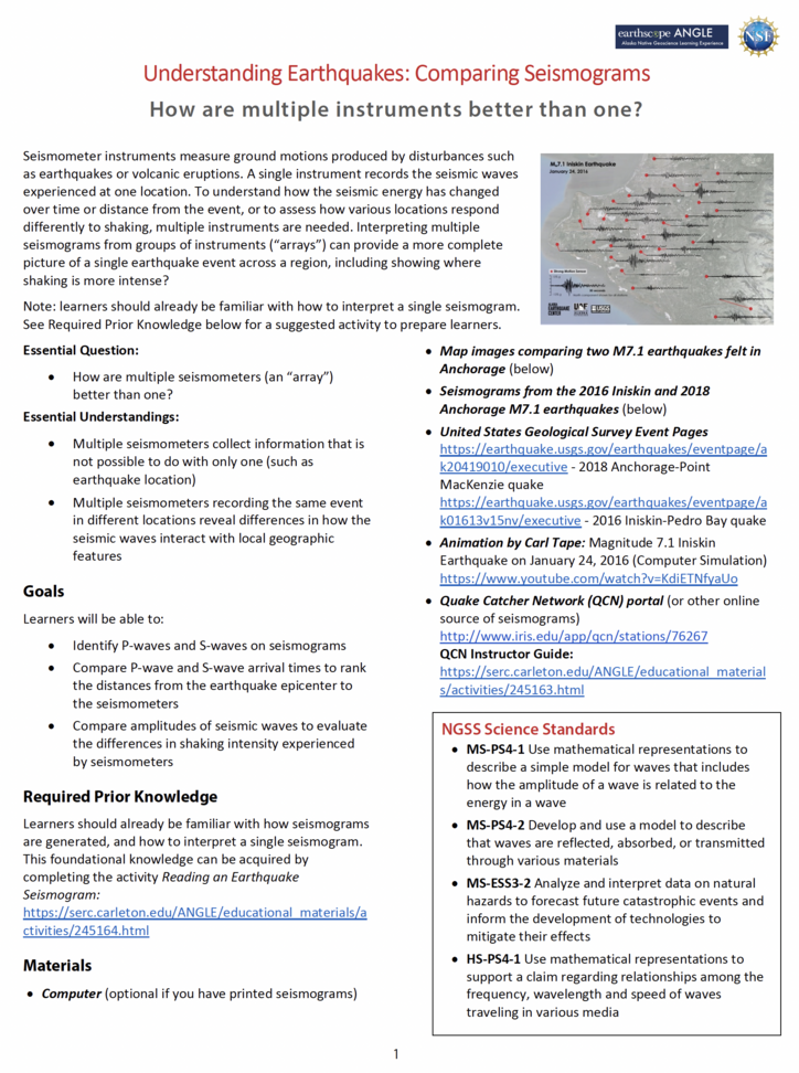 Understanding Earthquakes: Comparing seismograms