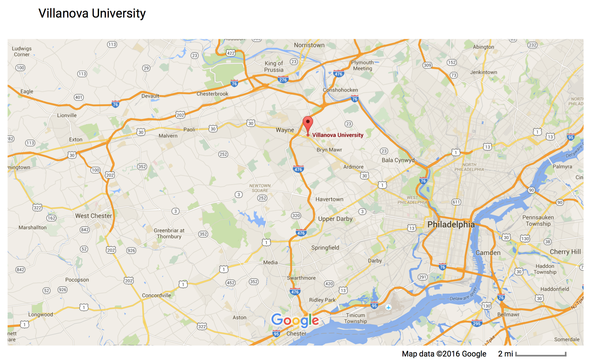 Map to Villanova University - DV16