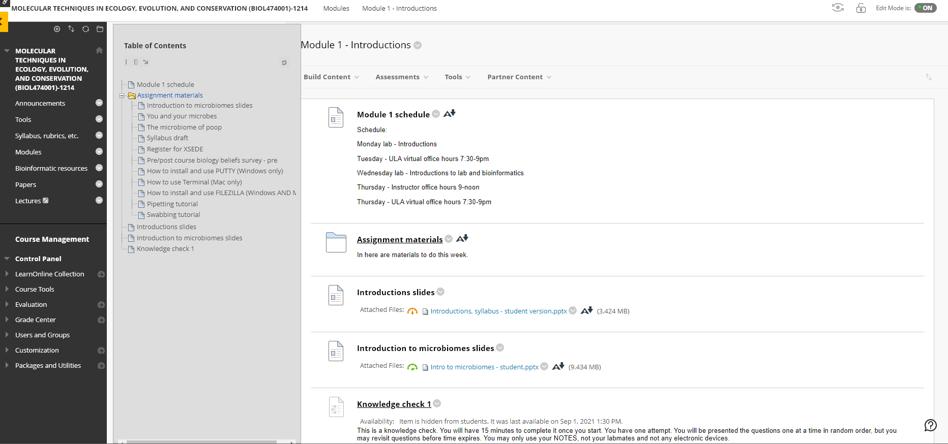 Contents of a typical course module