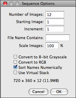 ImageJ Sequence Options
