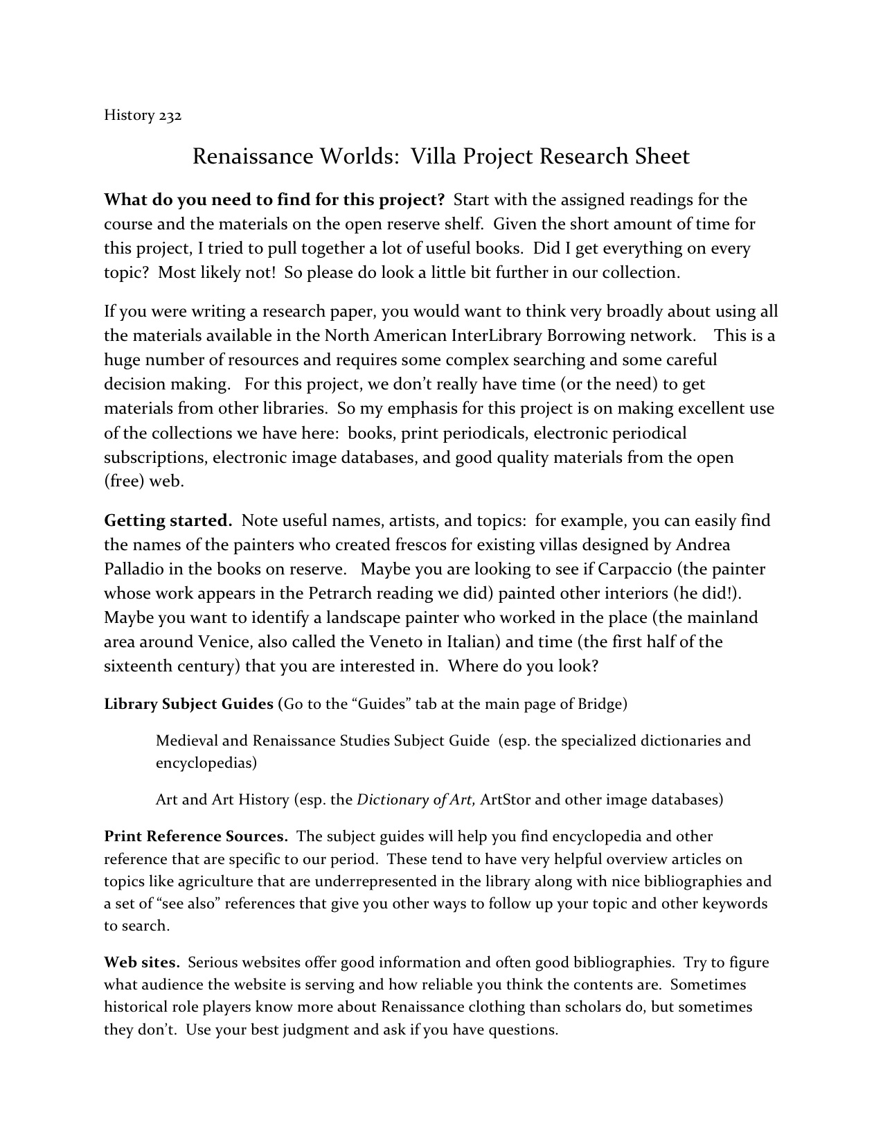 HIST 232: Renaissance Worlds in France and Italy